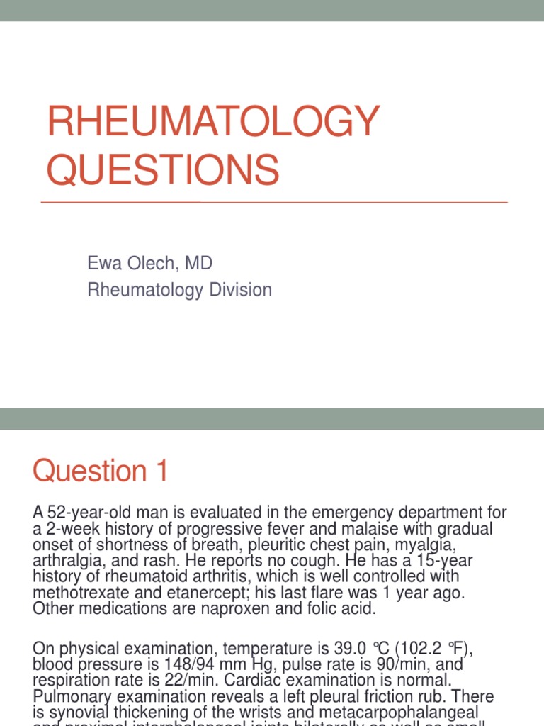 Rheumatology Questions: Ewa Olech, MD Rheumatology Division | PDF ...