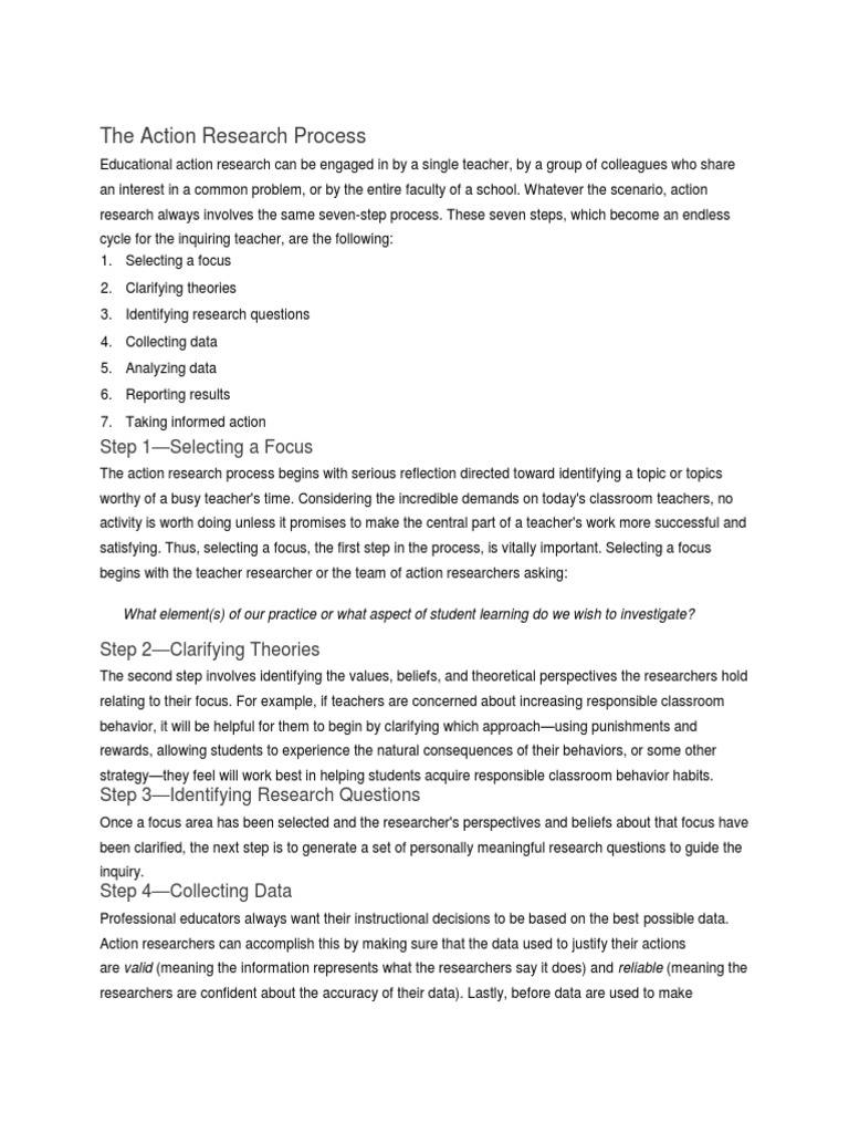 Steps in Action Research | PDF | Action Research | Teachers