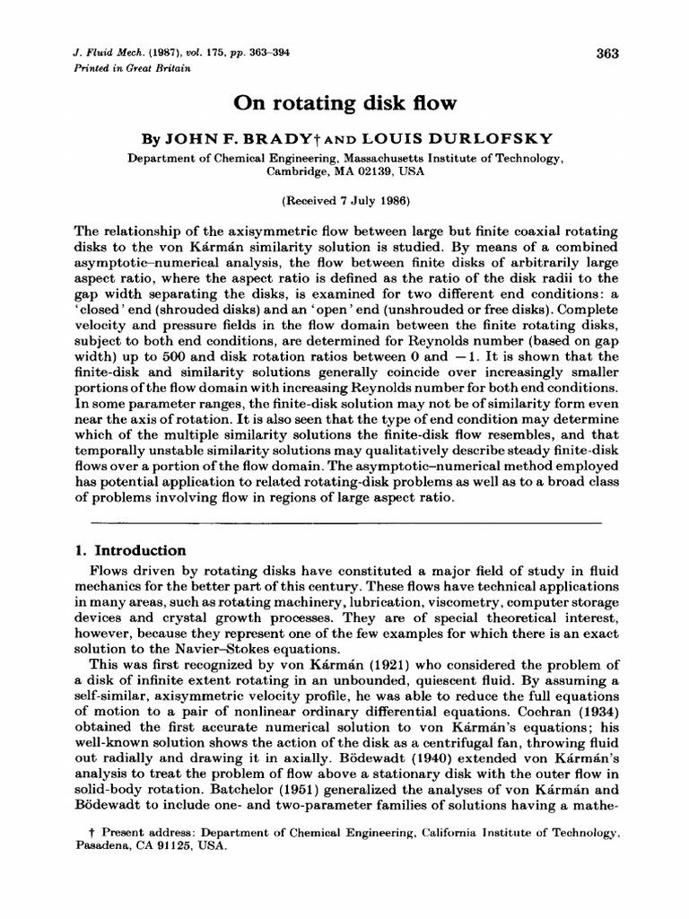 On Rotating Disk Flow: by John F. Bi2Ady-F Louisdurlofsky | PDF | Fluid ...