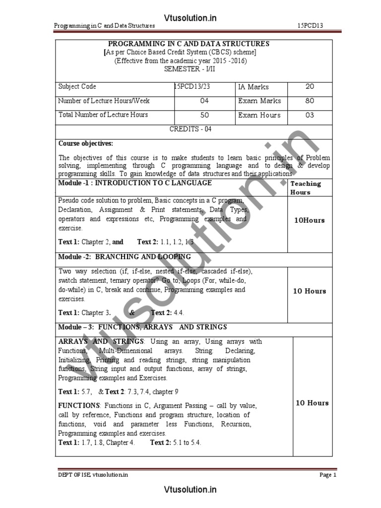 Programming in C Data Structures (15pcd13) - Notes PDF | PDF | Pointer ...