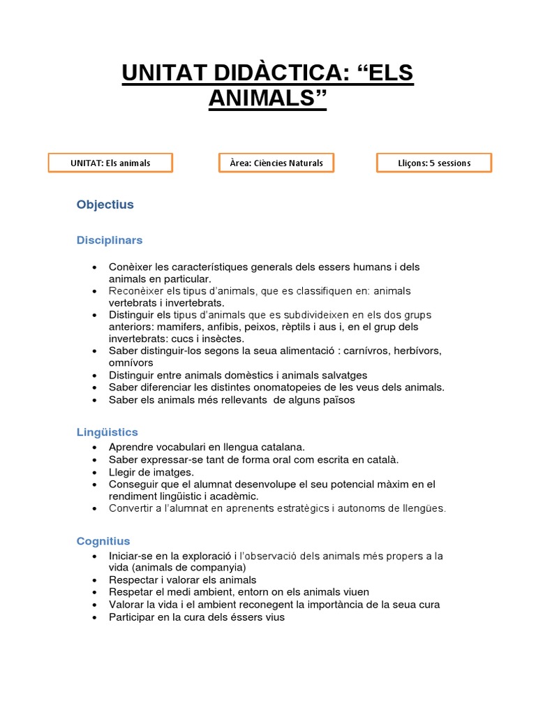 UNITAT DIDÀCTICA Els Animals PDF | PDF