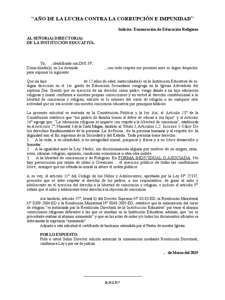 Modelo Carta Exoneracion | PDF | Constitución | Derecho Constitucional