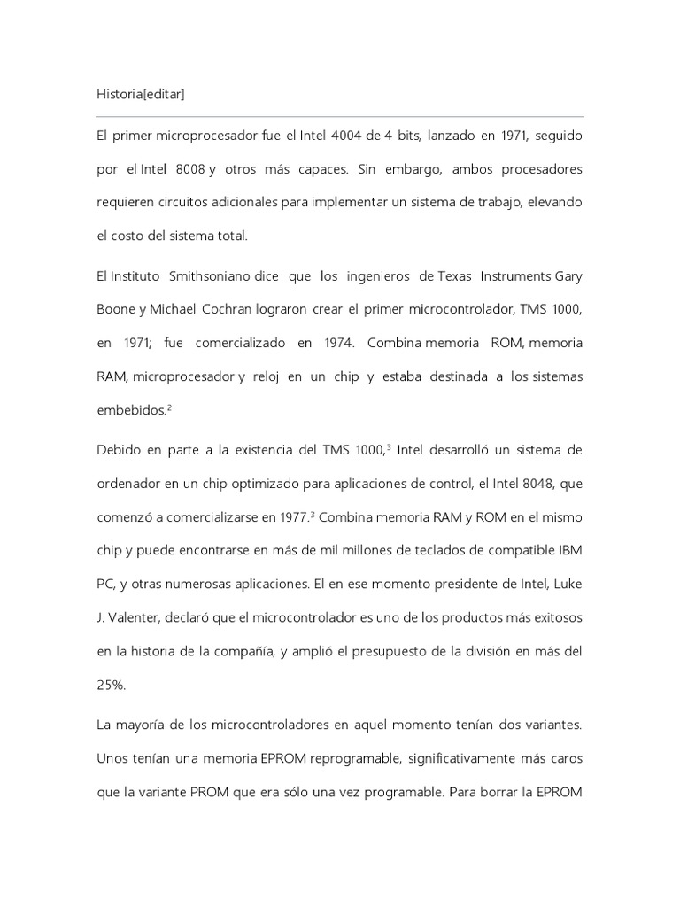 Historia del primer microcontrolador | PDF | Microcontrolador | Unidad ...