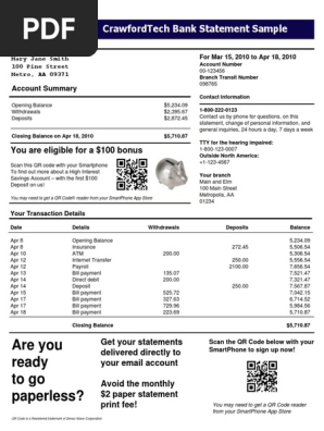 Bank Statement Sample Pdf