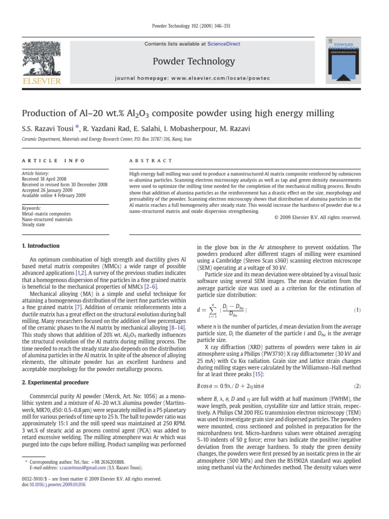 Production of Al2O3 Composite Powder Using High Energy Milling | PDF ...