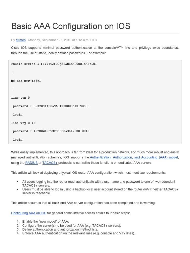Cisco AAA Configuration Guide | PDF | Radius | Password