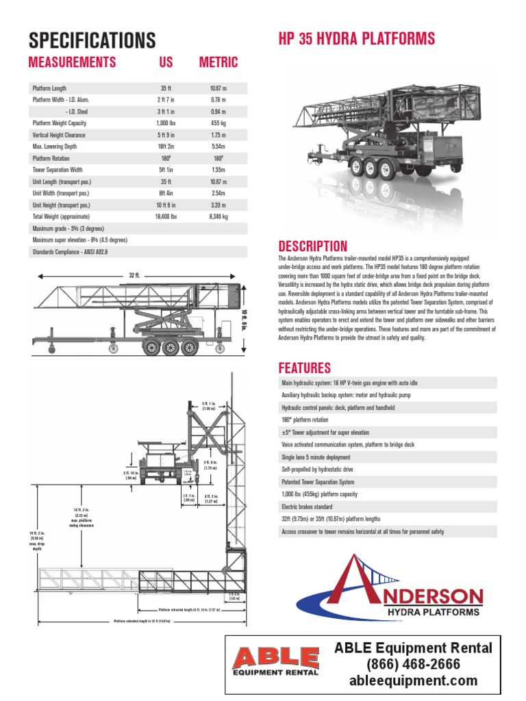 Hp35 Hydra Platform Specs | PDF | Transport | Mechanical Engineering