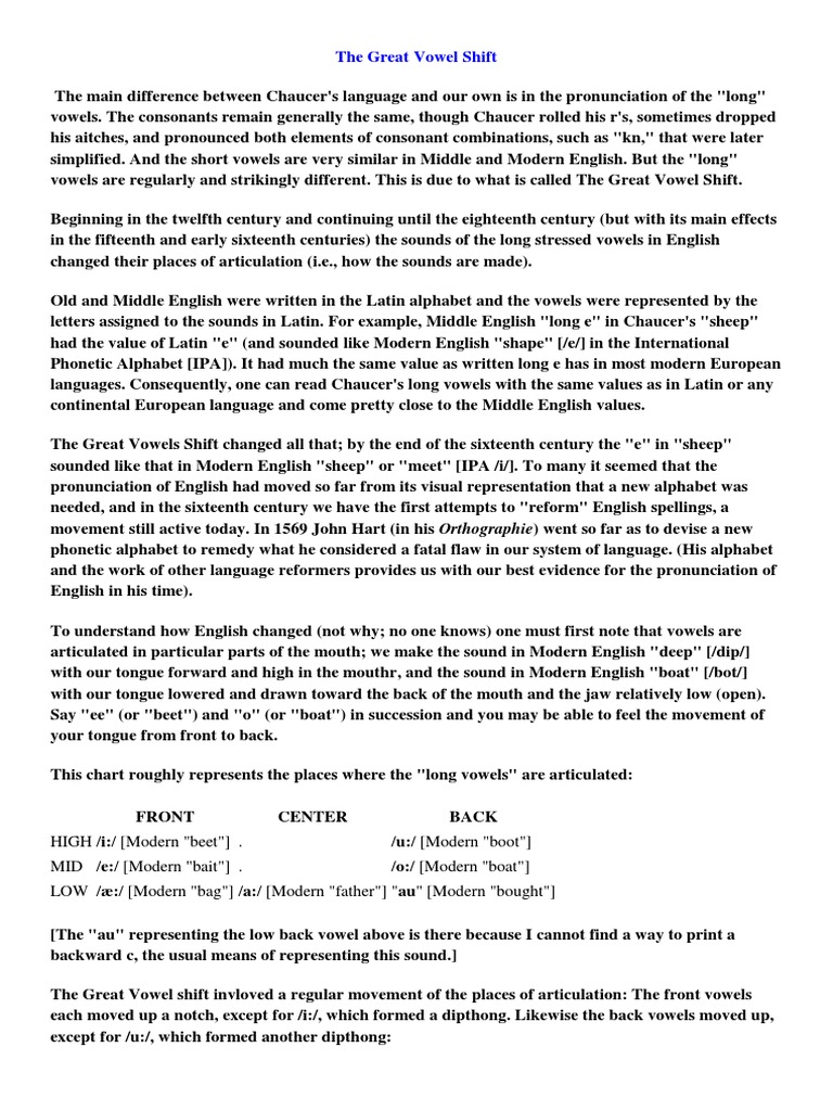 The Great Vowel Shift | PDF | Vowel | English Language
