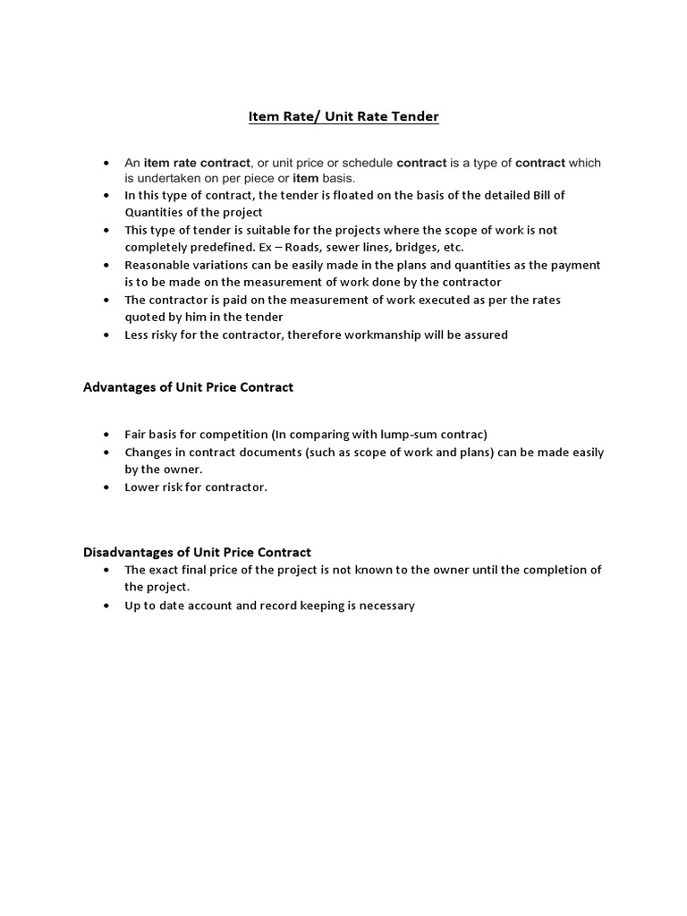Item Rate/ Unit Rate Tender | PDF | Futures Contract | Demolition