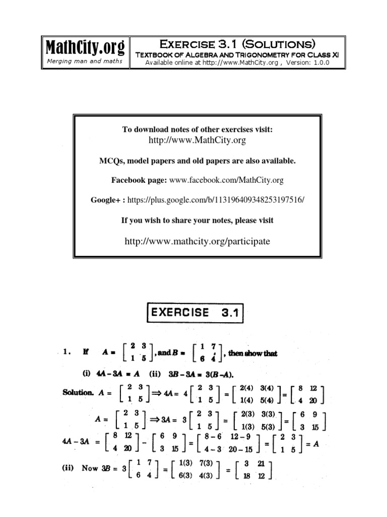 Algebra & Trigonometry Class XI Solutions | PDF | Teaching Mathematics | World Wide Web