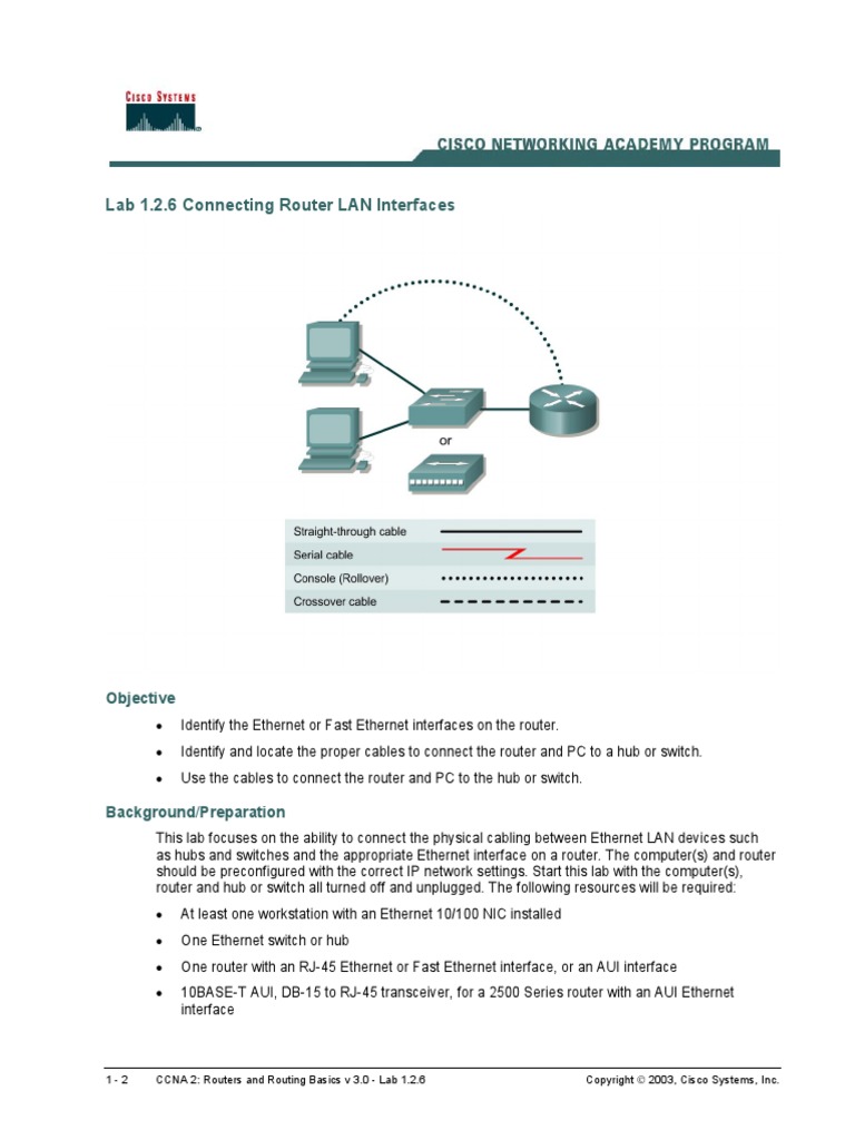 Lab - 1 - 2 - 6 Connecting Router LAN Interfaces (CISCO SYSTEMS) | Download Free PDF | Ethernet ...