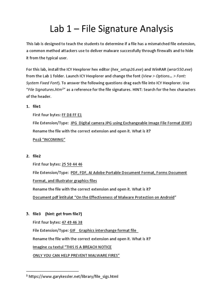 Lab 1 - File Signature Analysis | Download Free PDF | File Format | Computer File