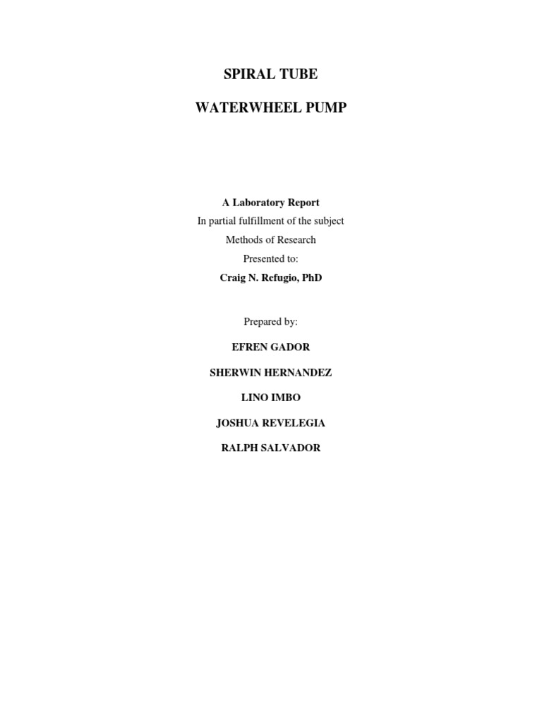 Spiral Tube Waterwheel Pump: A Laboratory Report | PDF | Power (Physics ...