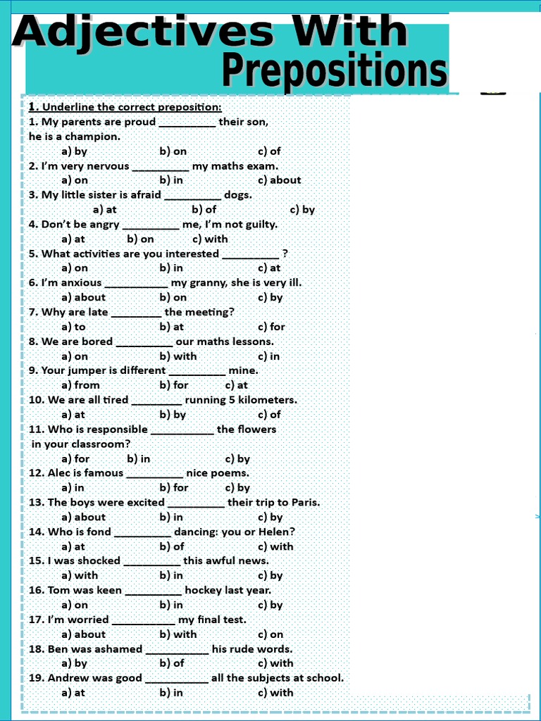 Adjectives + Prepositions 3 | PDF