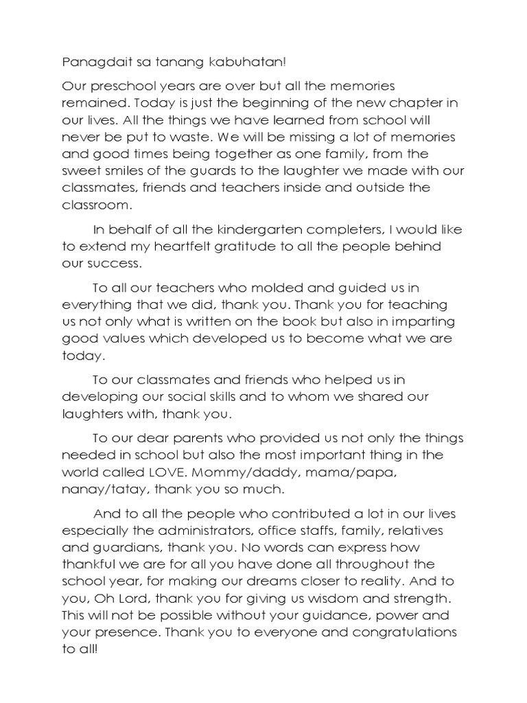 Kinder Closing Remarks | PDF | Career & Growth | Wellness