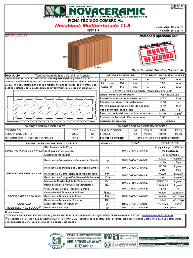 Ficha Técnica Novablock Multiperforado 12 | PDF | Ingeniería de ...