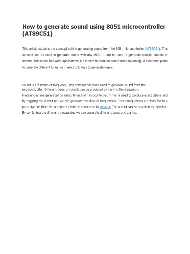 How To Generate Sound Using 8051 Microcontroller | PDF | Microcontroller | Electricity