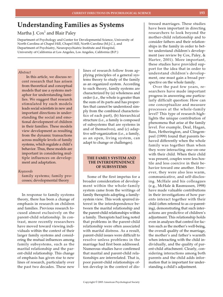 Understanding Families As Systems | PDF | Attachment Theory | Family