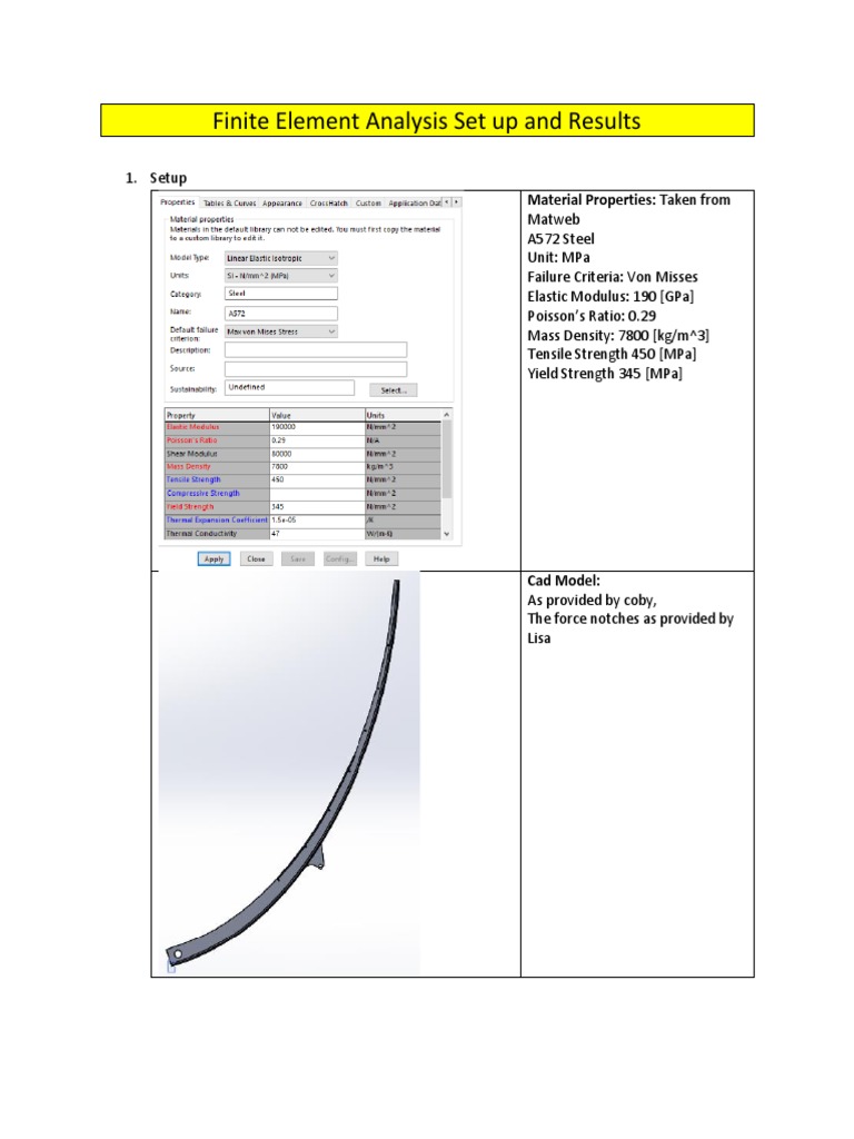 Finite Element Analysis Set Up and Results: Material Properties: Taken ...