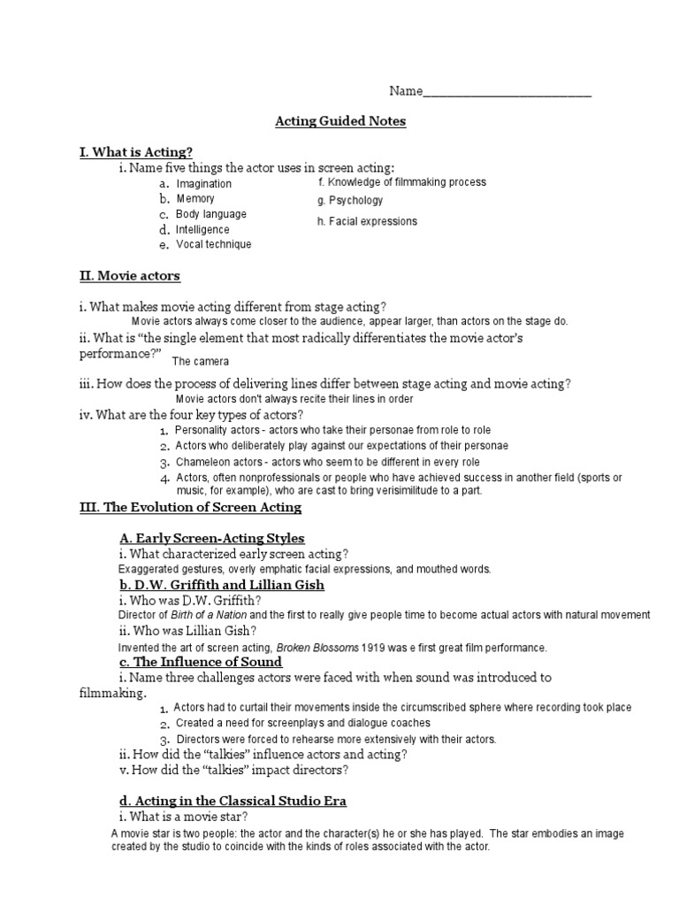 Acting Guided Notes | PDF | Acting | Actor