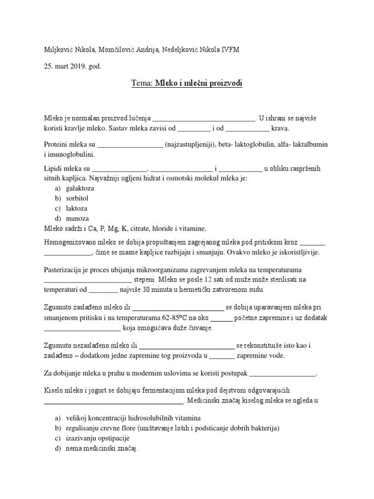 Mleko I Mlecni Proizvodi | PDF