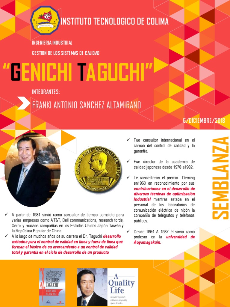 Genichi Taguchi Presentacion | Función de pérdida | Calidad (comercial)