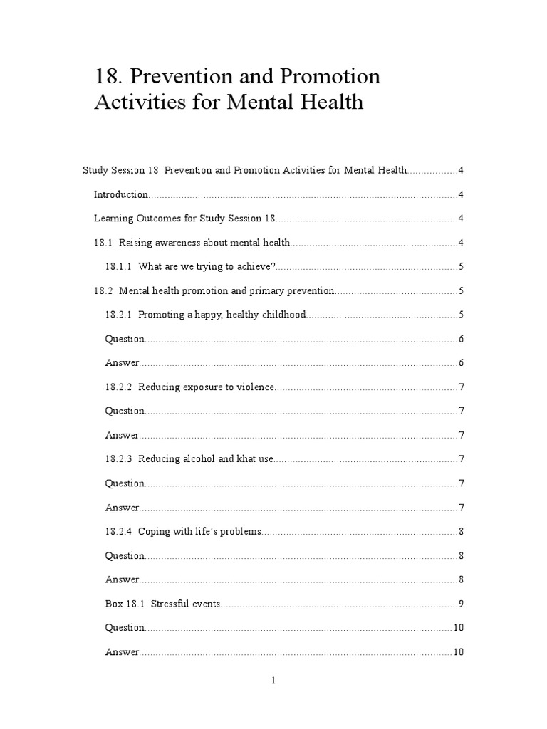 Mental Health Promotion and Prevention | PDF | Mental Disorder ...