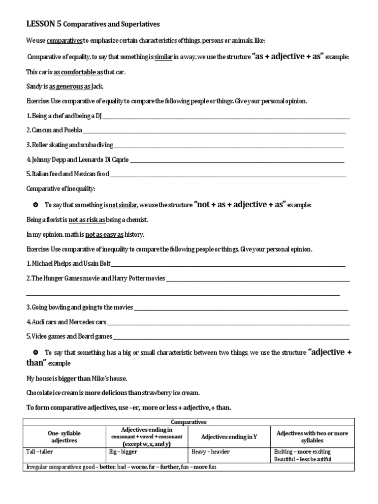 Lesson 5 - 18 - 2 Comparative and Superlative | PDF | Linguistics ...