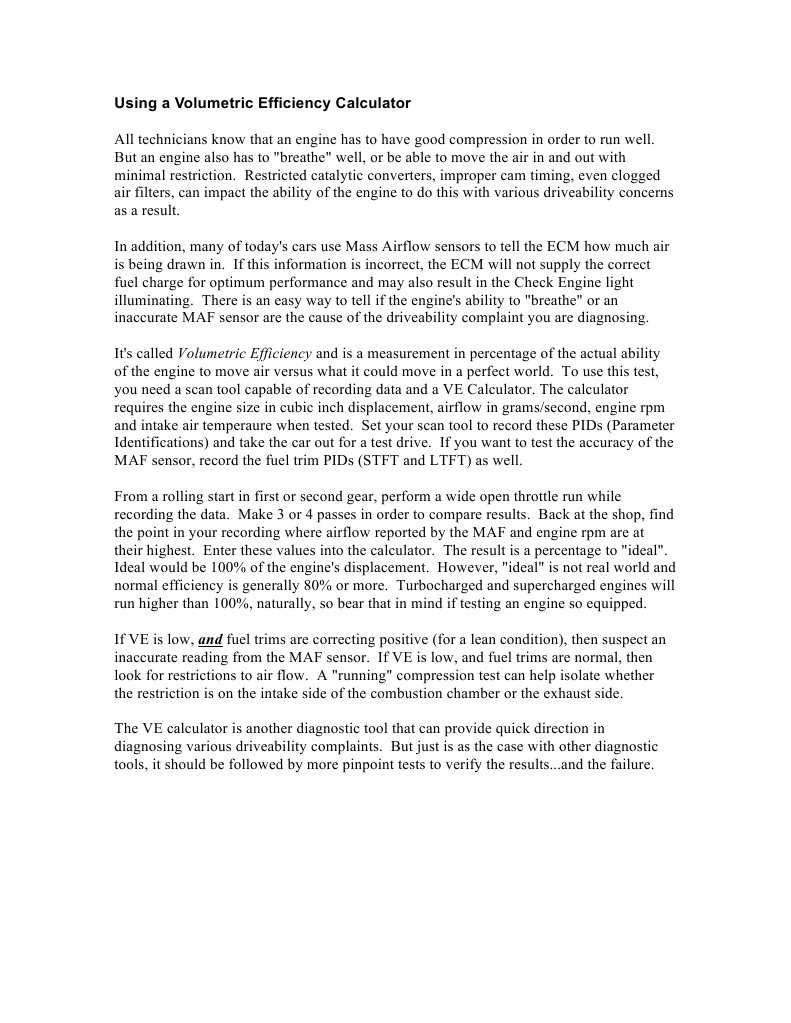 Using a Volumetric Efficiency Calculator | Engines | Turbocharger