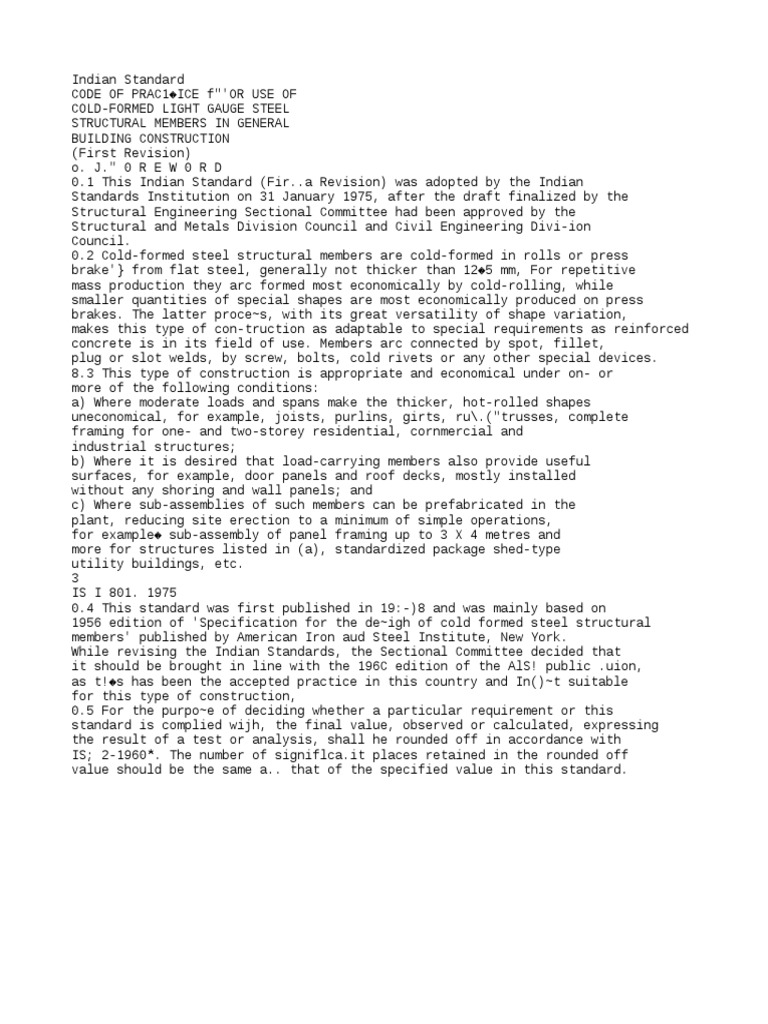 IS 801:1975 Cold-Formed Steel Code | PDF | Building Materials | Engineering
