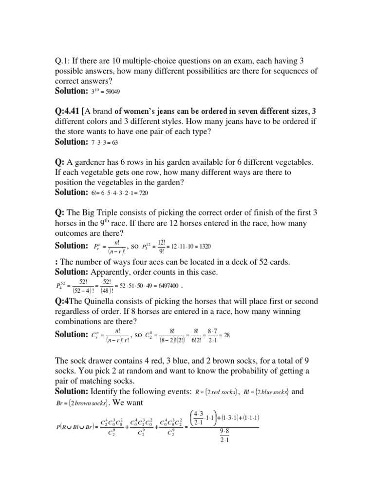 Probability and Combinatorics Word Problems | PDF | Fraction (Mathematics) | Teaching Mathematics