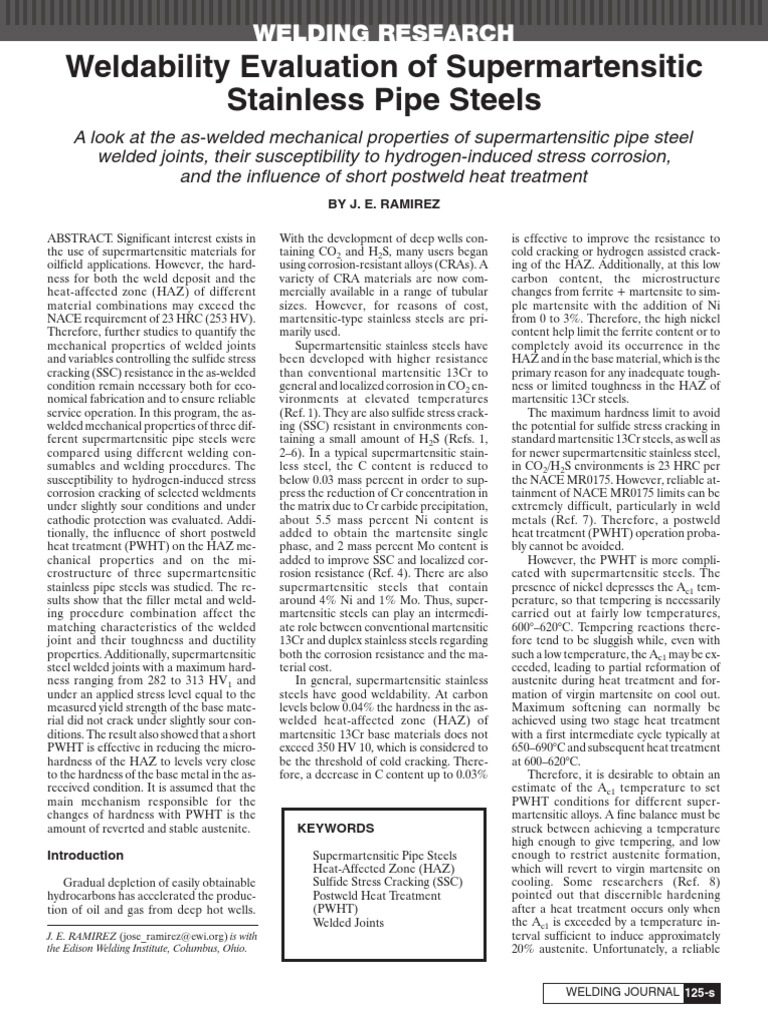 Evaluating the Weldability and Postweld Heat Treatment Effects on ...