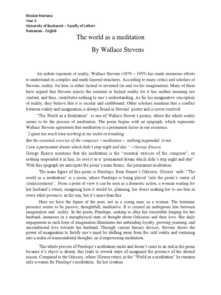 Wallace Stevens' "The World as Meditation" | PDF | Penelope | Odysseus