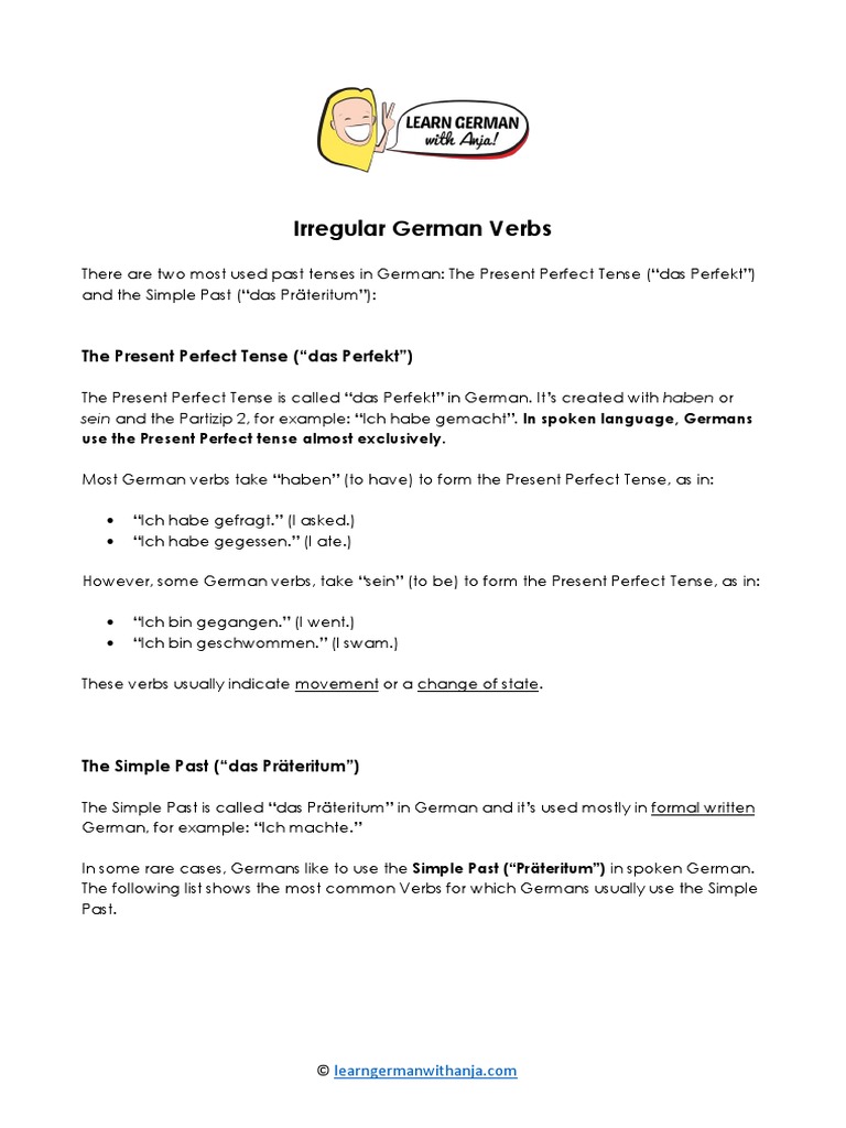 Irregular German Verbs | PDF | Linguistics | Morphology