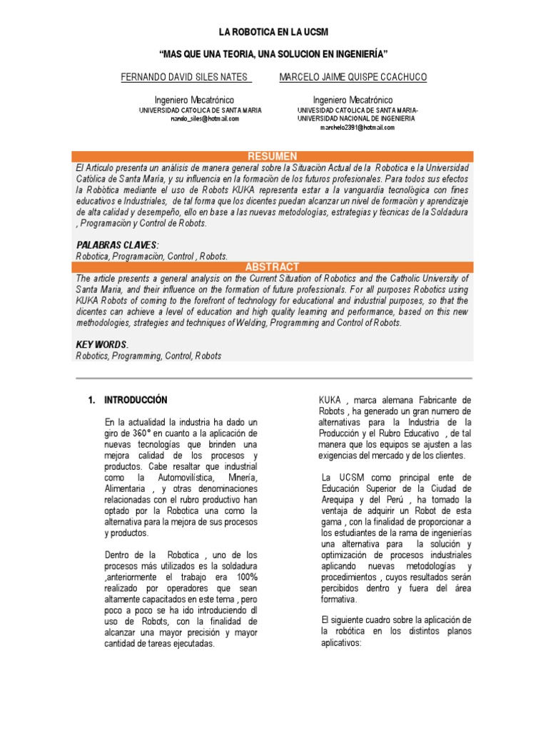 Articulo Kuka KR6 PDF | PDF | Robot | Robótica