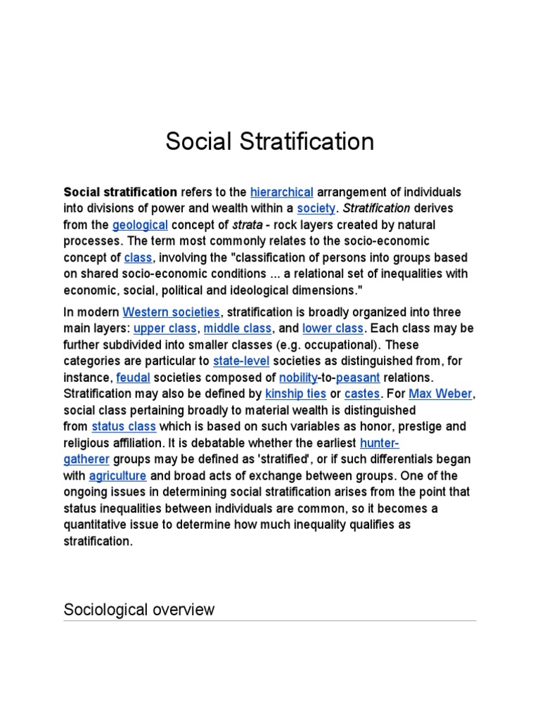 Social Stratification: Sociological Overview | PDF | Social ...