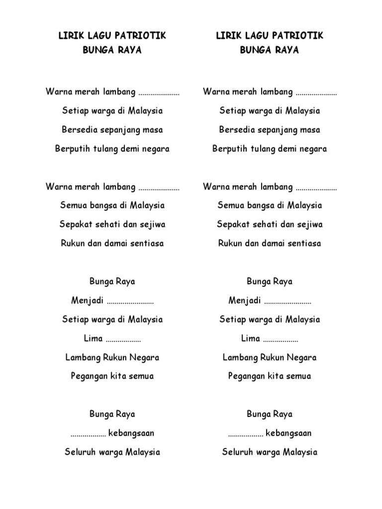 Lirik Lagu Patriotik Bunga Raya | PDF