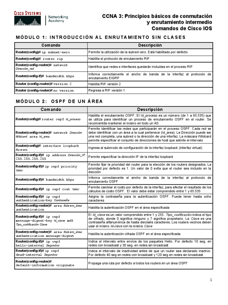 Comandos Ios - Ccna 3 | PDF | Enrutador (Computación) | Protocolos de internet