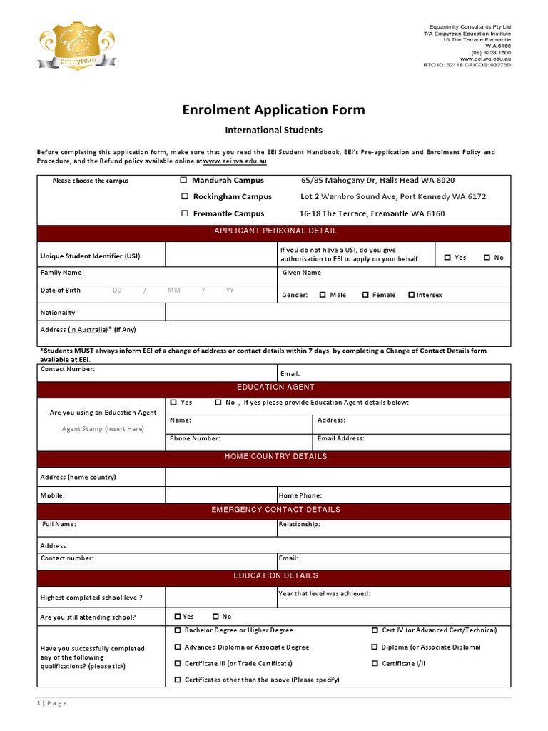 EEI Student Application Form International Updated | PDF | Vocational ...