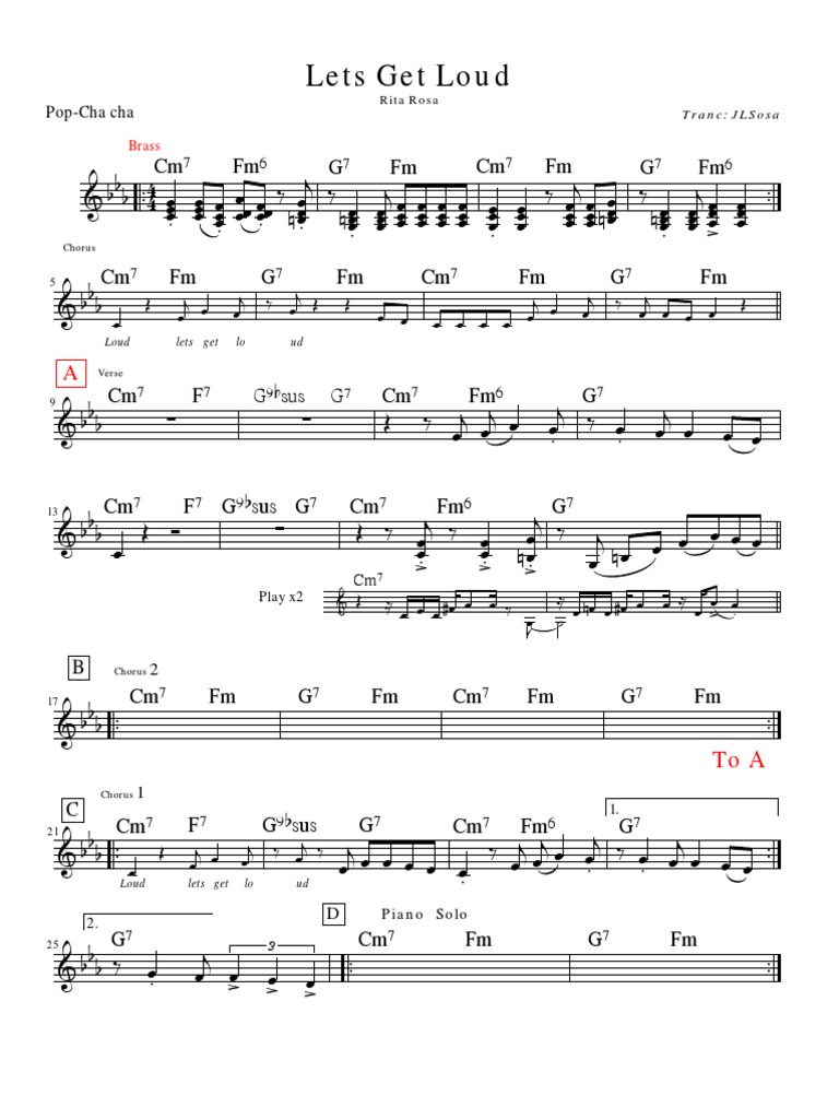 Lets Get Loud Lead Sheet | PDF | Oral Tradition | Mass Media