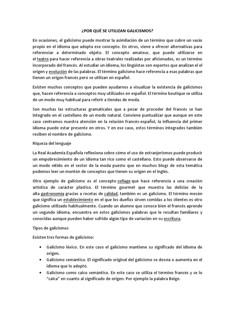Por Qué Se Utilizan Galicismos | PDF | Palabra | Lengua española