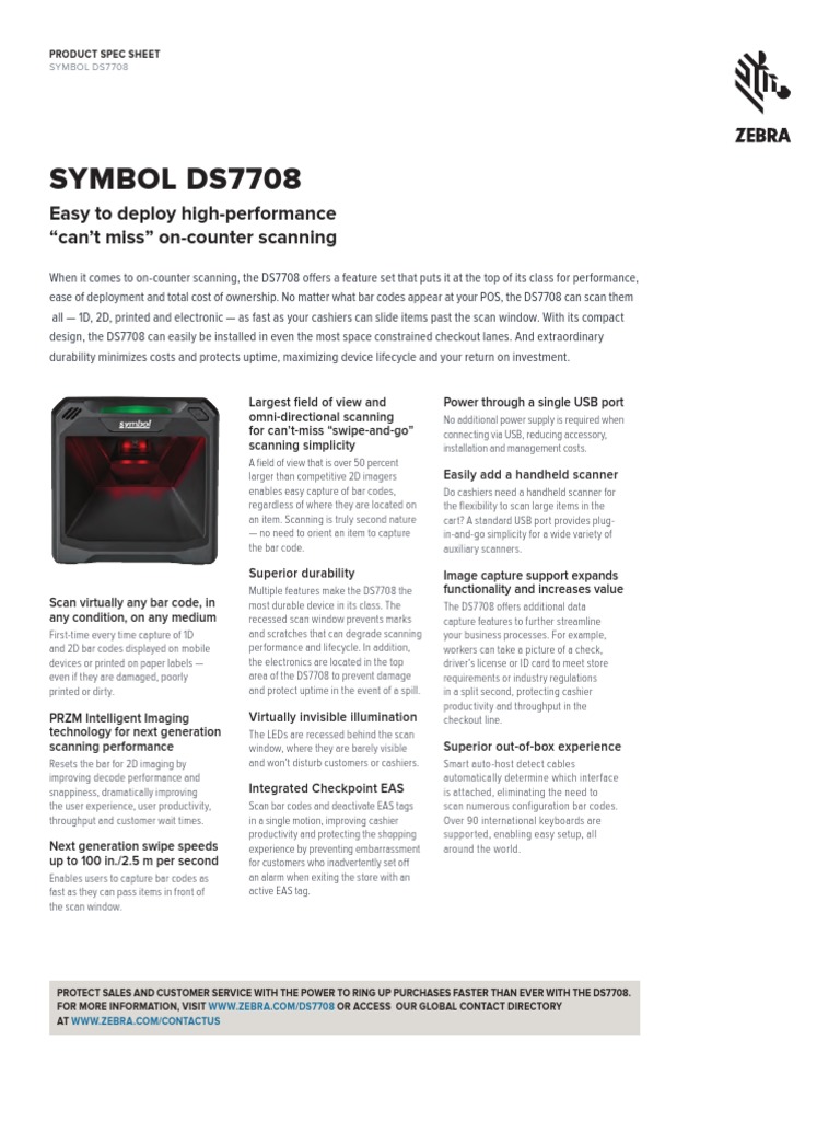 Ds7708 Specification Sheet 0415 en | PDF | Barcode | Image Scanner