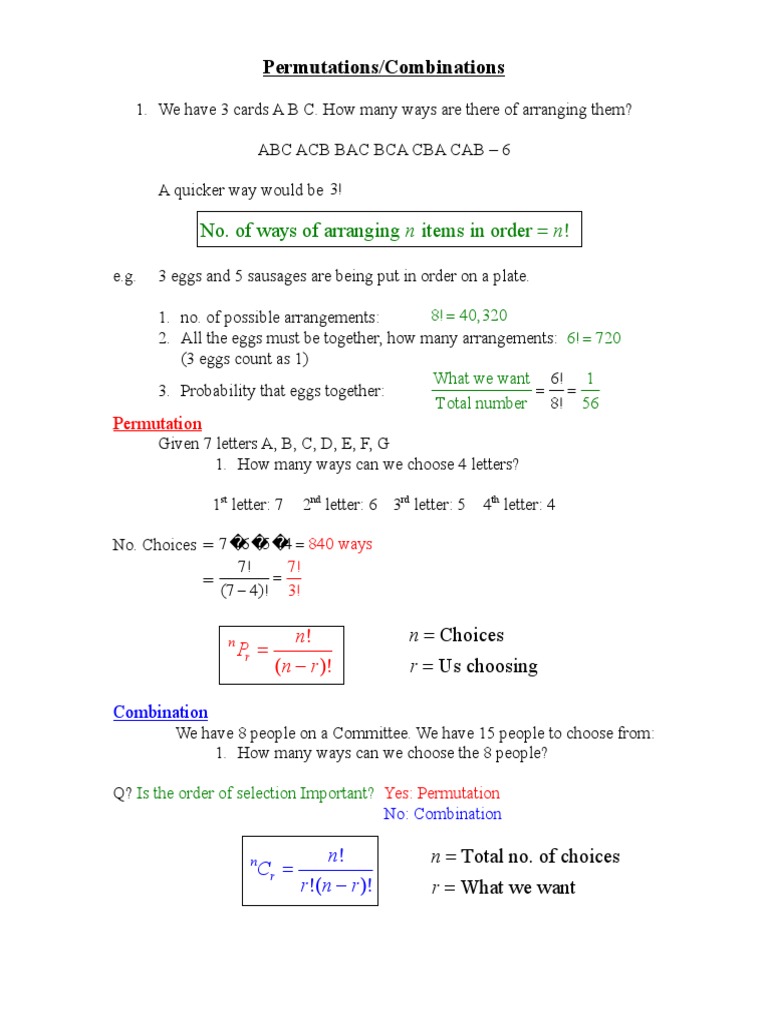 Permutations And Combination Pdf Teaching Mathematics