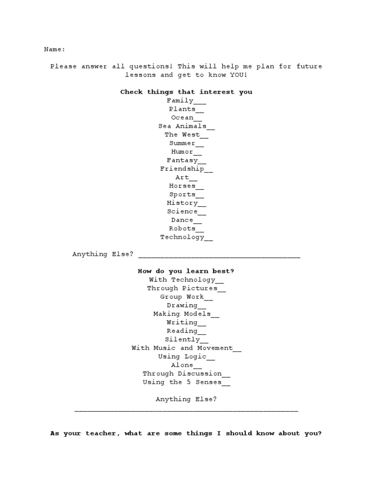 Student Interest Inventory | PDF