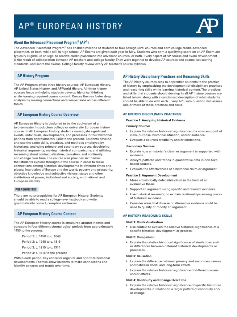 AP European History Course Overview | PDF | Advanced Placement | Test ...