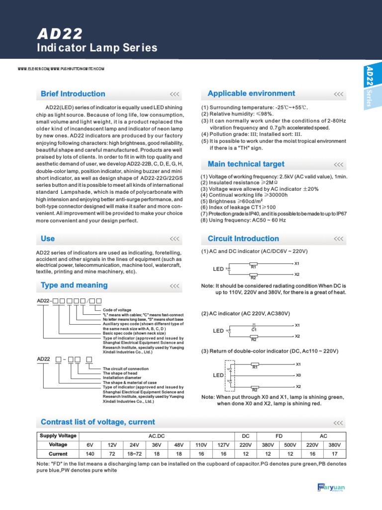 AD22 Indicator Lamp PDF | PDF | Alternating Current | Direct Current