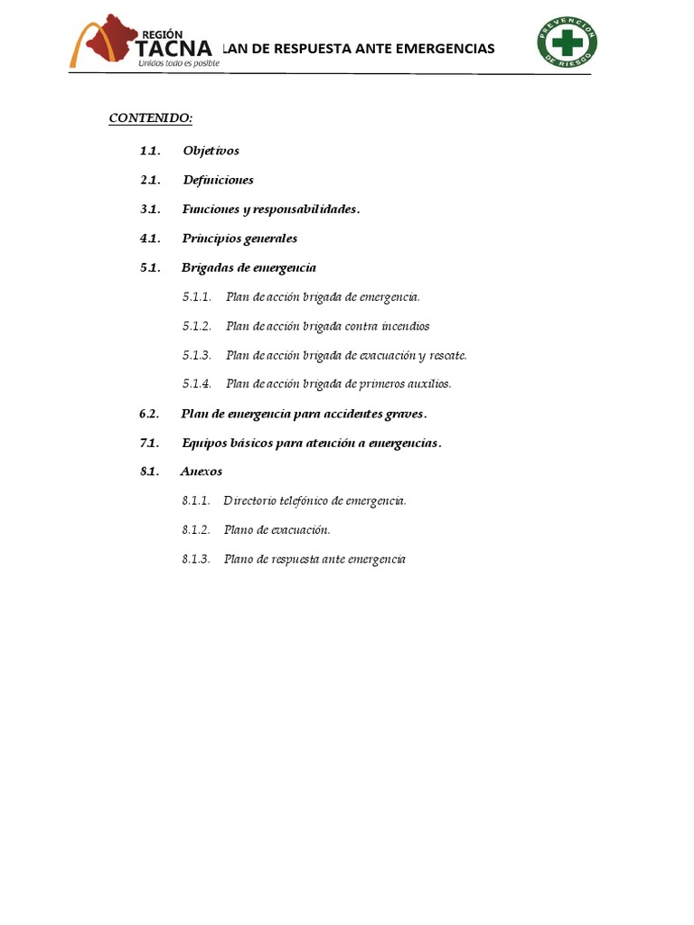 Plan de Respuesta Ante Emergencias | PDF | Primeros auxilios | Bombero