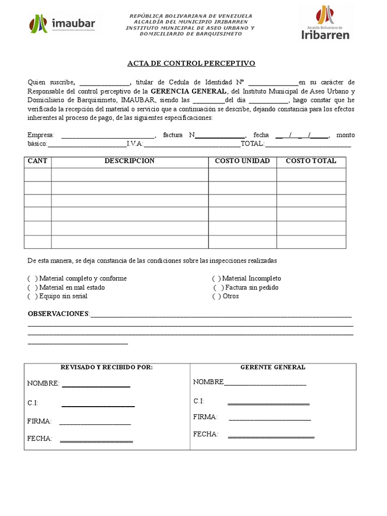 Acta de Control Perceptivo | PDF