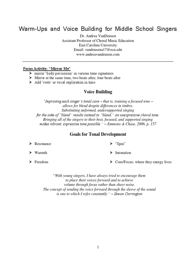 Middle School Choir Warm-Up Guide | PDF | Singing | Vowel