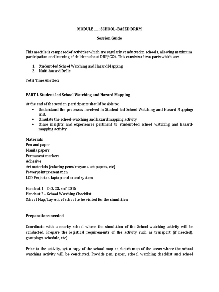 Module - : School-Based DRRM Session Guide | PDF | Disaster Risk ...